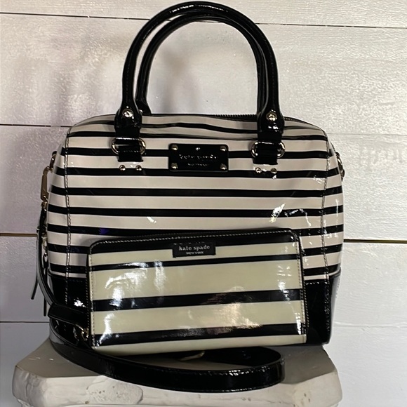 kate spade | Bags | Kate Spade Patent Leather Striped Black And Cream ...